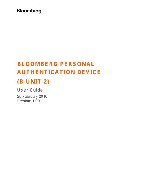 BLOOMBERG PERSONAL AUTHENTICATION DEVICE (B-UNIT 2)