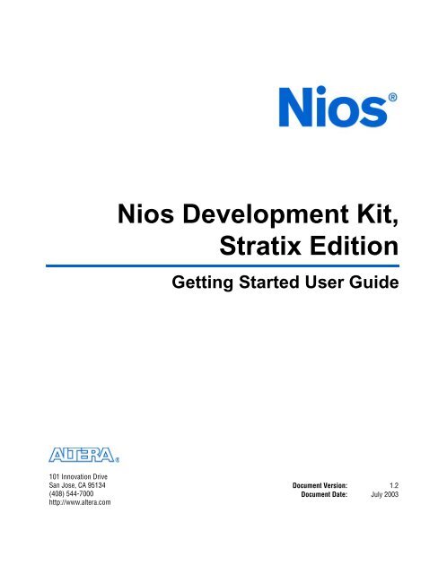Nios Development Kit, Stratix Edition Getting Started User Guide
