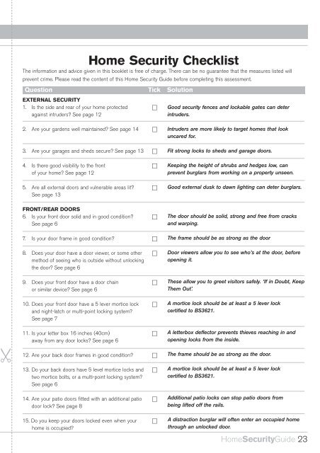 Home Security Checklist - Redditch Borough Council