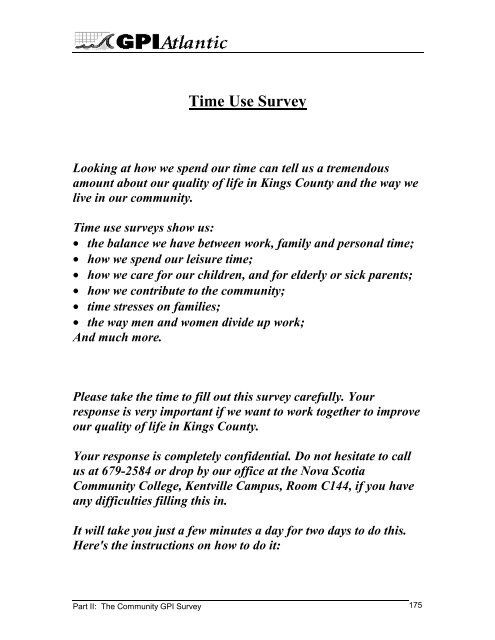 time use survey instructions - GPI Atlantic