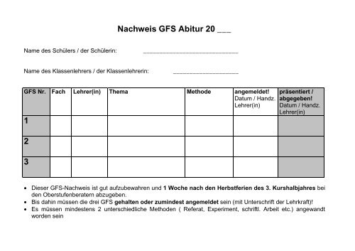 GFS-Zettel mit Merkblatt - Gymnasium Achern