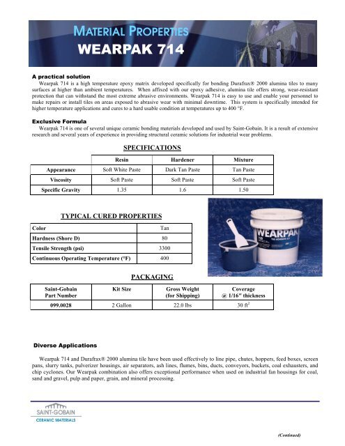 Wearpak 714 Material Property Data Sheet - Saint-Gobain Wear ...