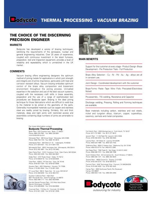 thermal processing - vacuum brazing - Bodycote Varmebehandling ...