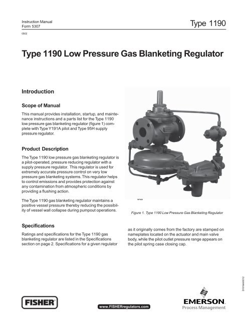 Type 1190 Low Pressure Gas Blanketing Regulator - Control ...