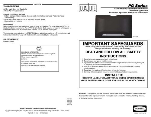 PG Series Installation Instruction Sheet - Dual-Lite