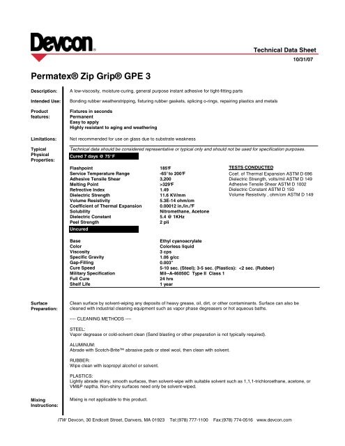 Technical Data Sheet - Devcon
