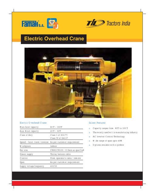 Electric Overhead Crane - til india