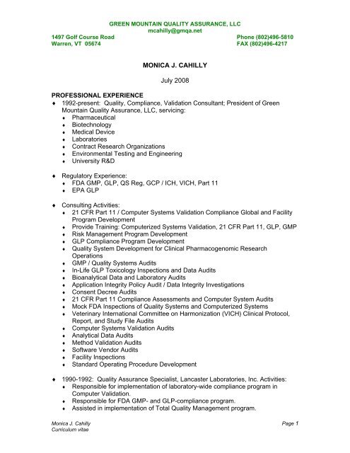 Monica Cahilly MS RQAP-GLP - West Coast Quality Training Institute