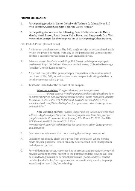 PROMO MECHANICS: 1. Participating products: Caltex Diesel with ...