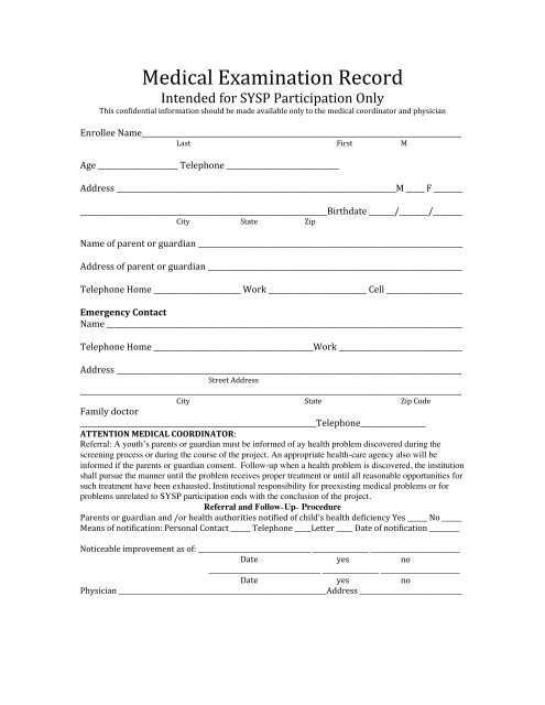 Medical Examination Record