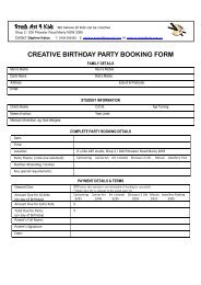 CREATIVE BIRTHDAY PARTY BOOKING FORM - Ifulikeart.com