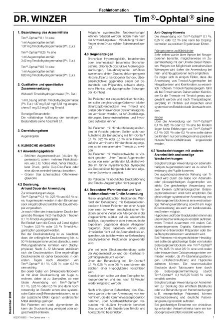DR. WINZER Tim-Ophtal sine - Dr. Winzer Pharma