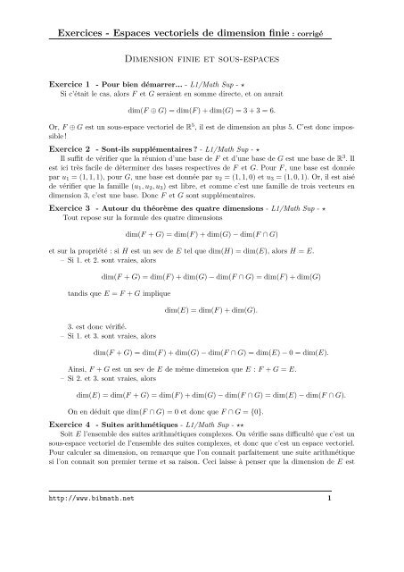 espaces vectoriels de dimension finie exercices corrigés pdf
