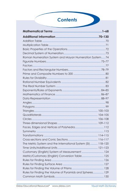 Visual Math Dictionary sample pages - Didax Educational Resources