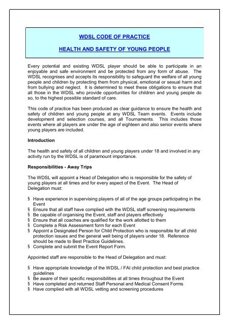 WDSL Code of Practice - Health and Safety of ... - Arklow Town FC