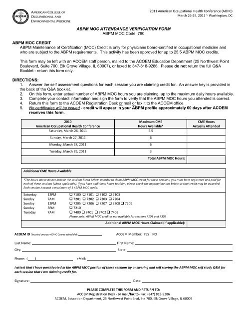 ABPM MOC ATTENDANCE VERIFICATION FORM ABPM MOC ...