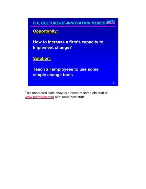 Six, Culture-Of-Innovation Memes - Merrifield Consulting Group