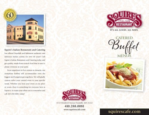 buffet catering menu - Squire's Italian Restaurant and Catering