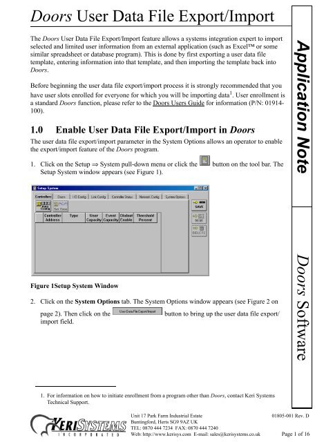 Doors User Data File Export/Import Doors Software ... - Keri Systems