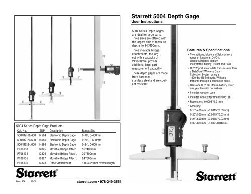 Starrett 5004 Depth Gage
