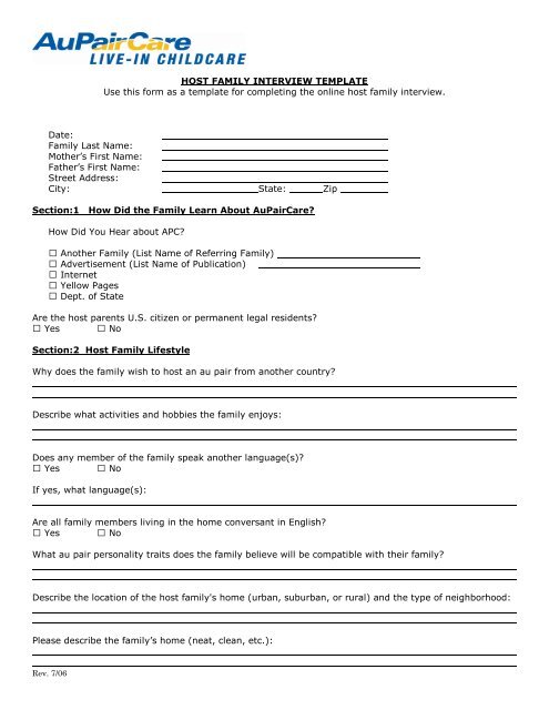 HOST FAMILY INTERVIEW TEMPLATE Use this form as a ... - Home