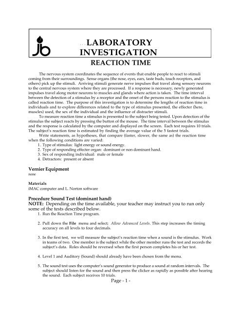 laboratory investigation reaction time