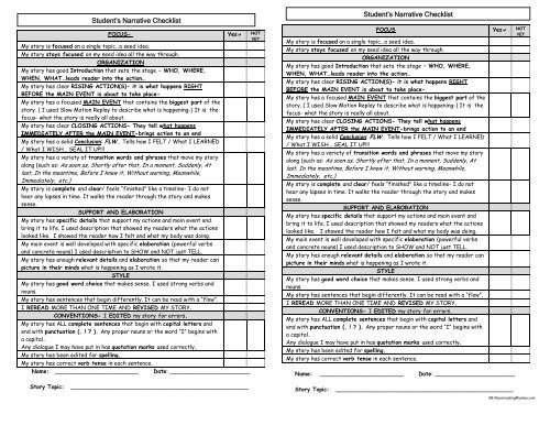 Writing Student Narrative Checklist Mini - Kbumreading.com