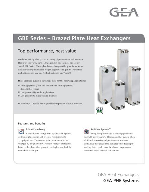 GBE Series Product Data Sheet - GEA PHE Systems