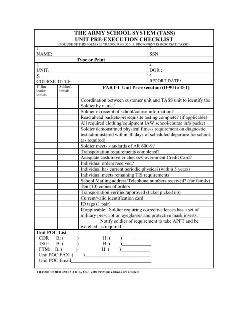 Execution Checklist Army