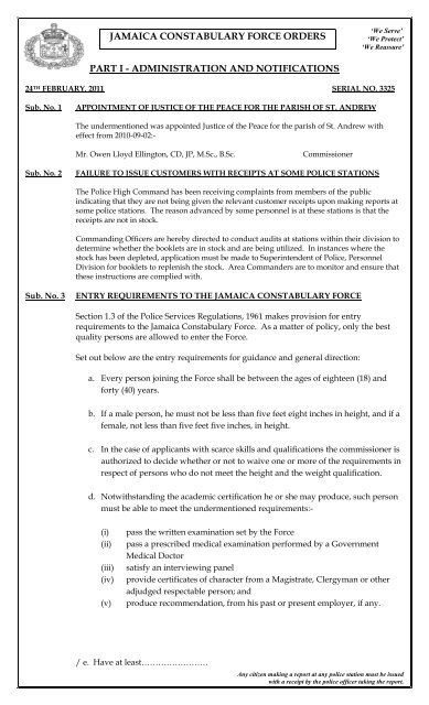 Force Orders 3325A 2011-02-24.pdf - Jamaica Constabulary Staff ...