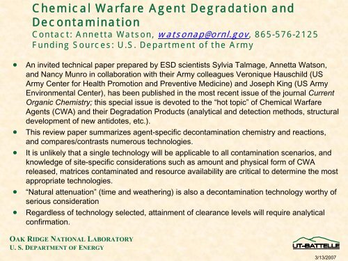Chemical Warfare Agent Degradation and Decontamination