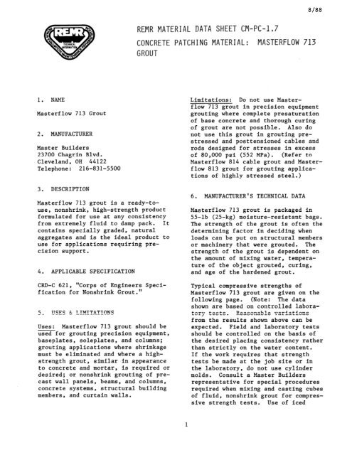 masterflow 713 grout - WRI