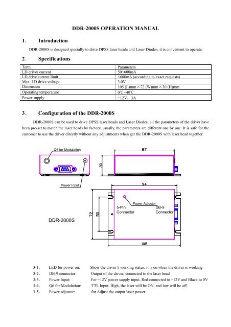 DDR 2000S DPSS Laser Driver User Manual - RGBLase