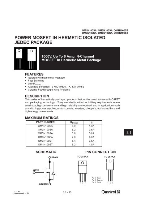 POWER MOSFET IN HERMETIC ISOLATED JEDEC PACKAGE