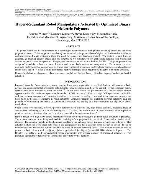 Hyper Redundant Robot Manipulators Actuated By Optimized Binary
