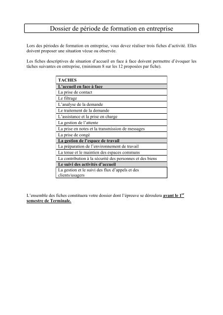 Dossier de pÃ©riode de formation en entreprise