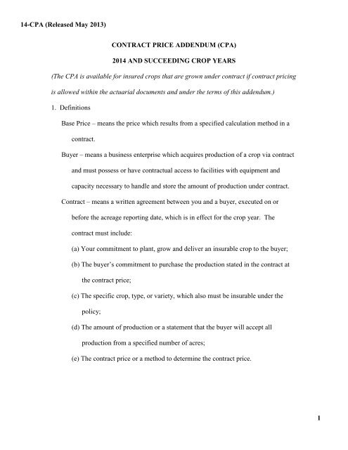 Contract Price Addendum (CPA)