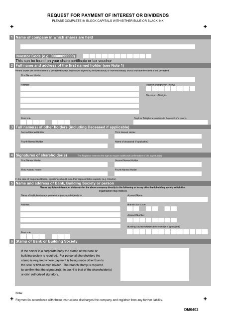 Dividend Mandate Forms