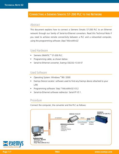 connecting a siemens simatic s7-200 plc to the network - Exemys