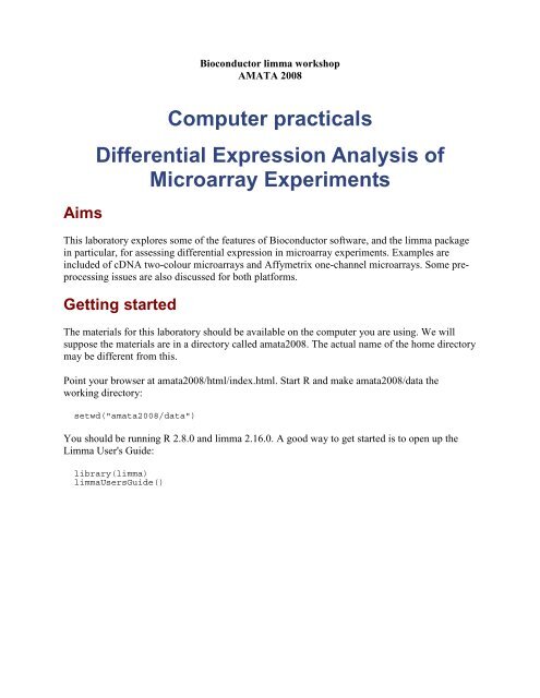 Computer practicals Differential Expression Analysis of Microarray ...