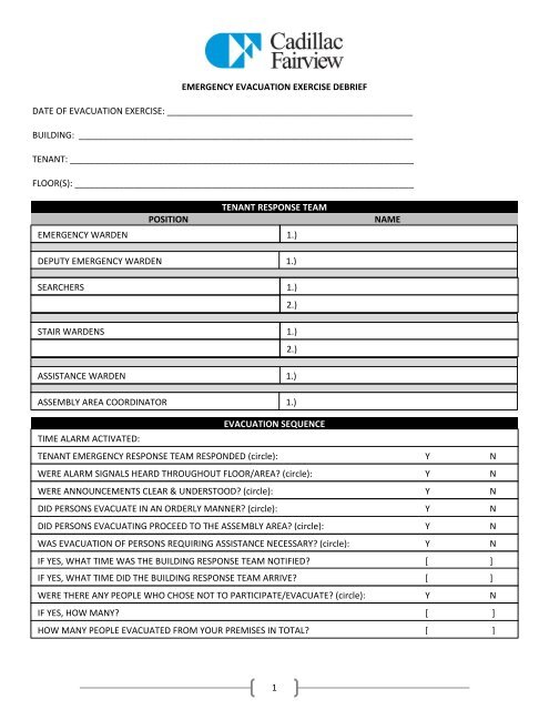 Evacuation Exercise Evaluation Form - Waterfront Properties