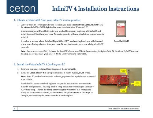 InfiniTV 4 Installation Instructions - Ceton