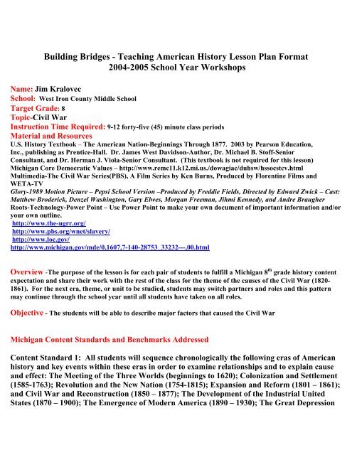 Building Bridges - Teaching American History Lesson Plan Format ...