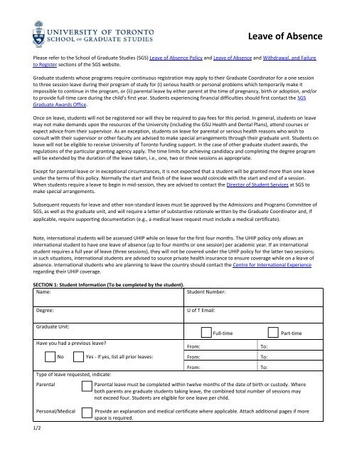 Leave of Absence Form - School of Graduate Studies - University of ...