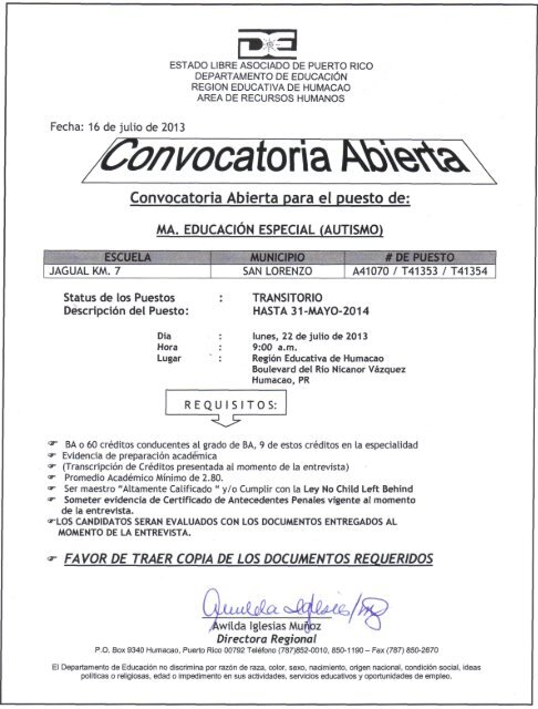 Convocatoria Abierta para el puesto de: - IntraEdu