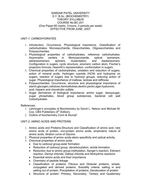 BIOCHEMISTRY - MB Patel Science College