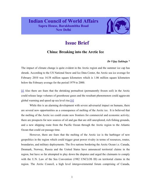 China: Breaking into the Arctic Ice - Indian Council of World Affairs ...