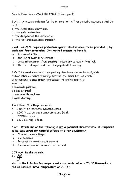 Sample Questions - C&G 2382 17th Edition paper D - DJT Electrical ...