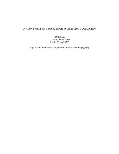 John B. Connally Oral History Interview I - LBJ Presidential Library