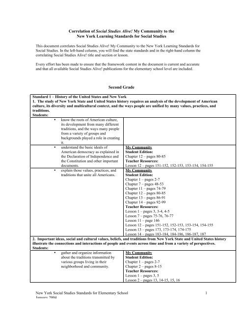 Correlation of Social Studies Alive! My Community to the New ... - TCI